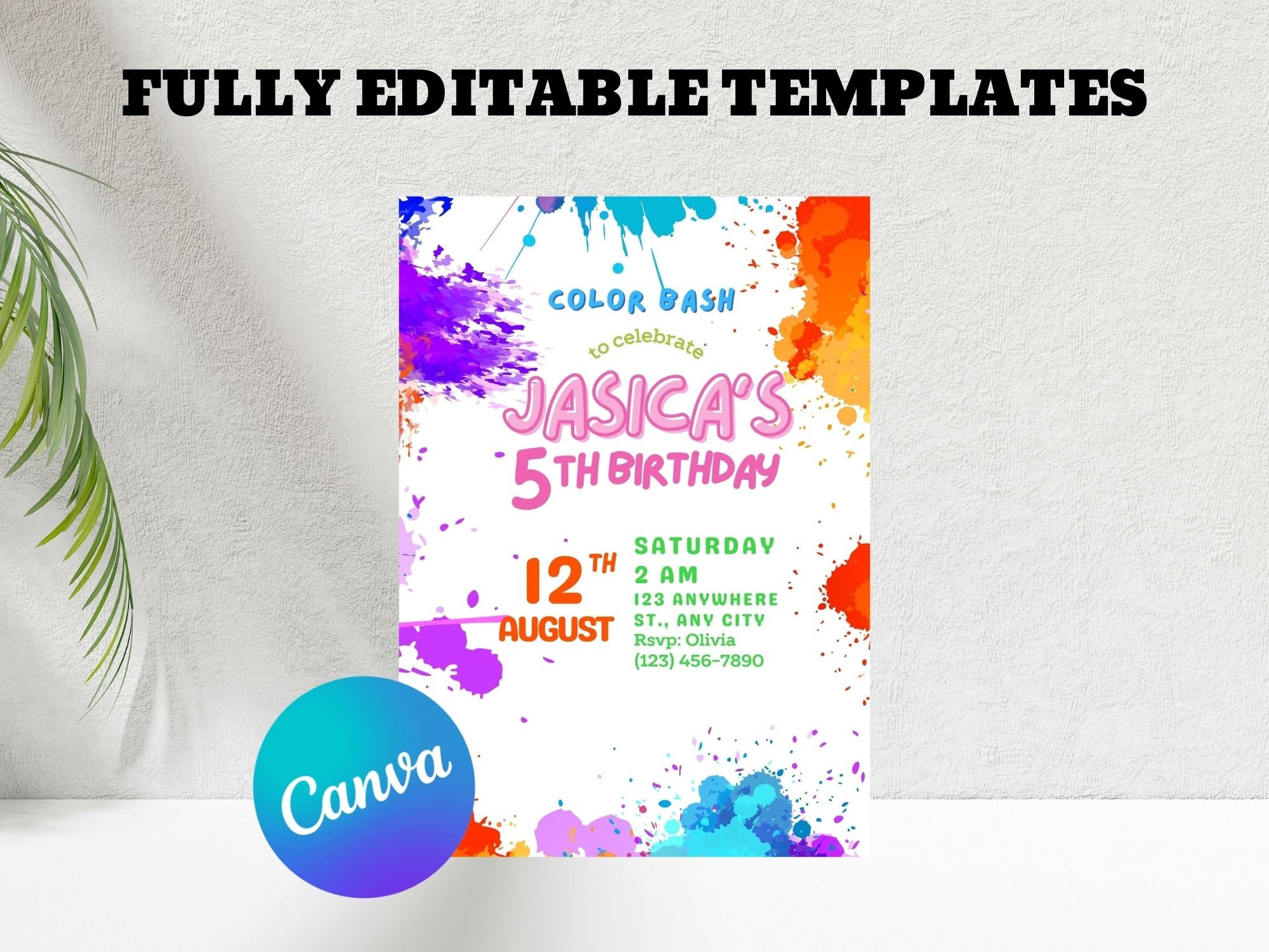 Color Party Invitations, Colour Splash Party, Rainbow Invite, Coloring ...