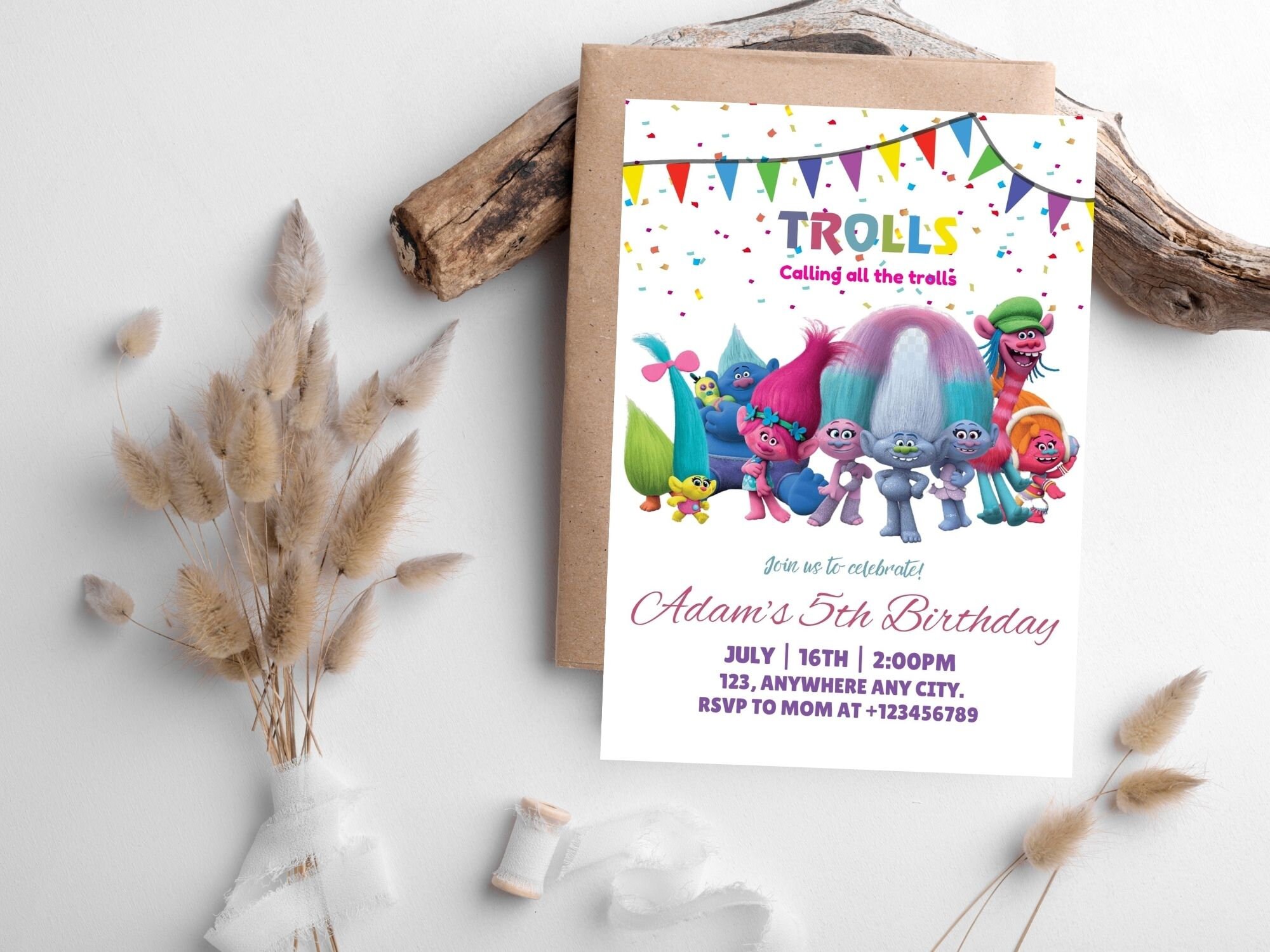 Troll Birthday Invitation Card / Editable Birthday / Kids Birthday ...
