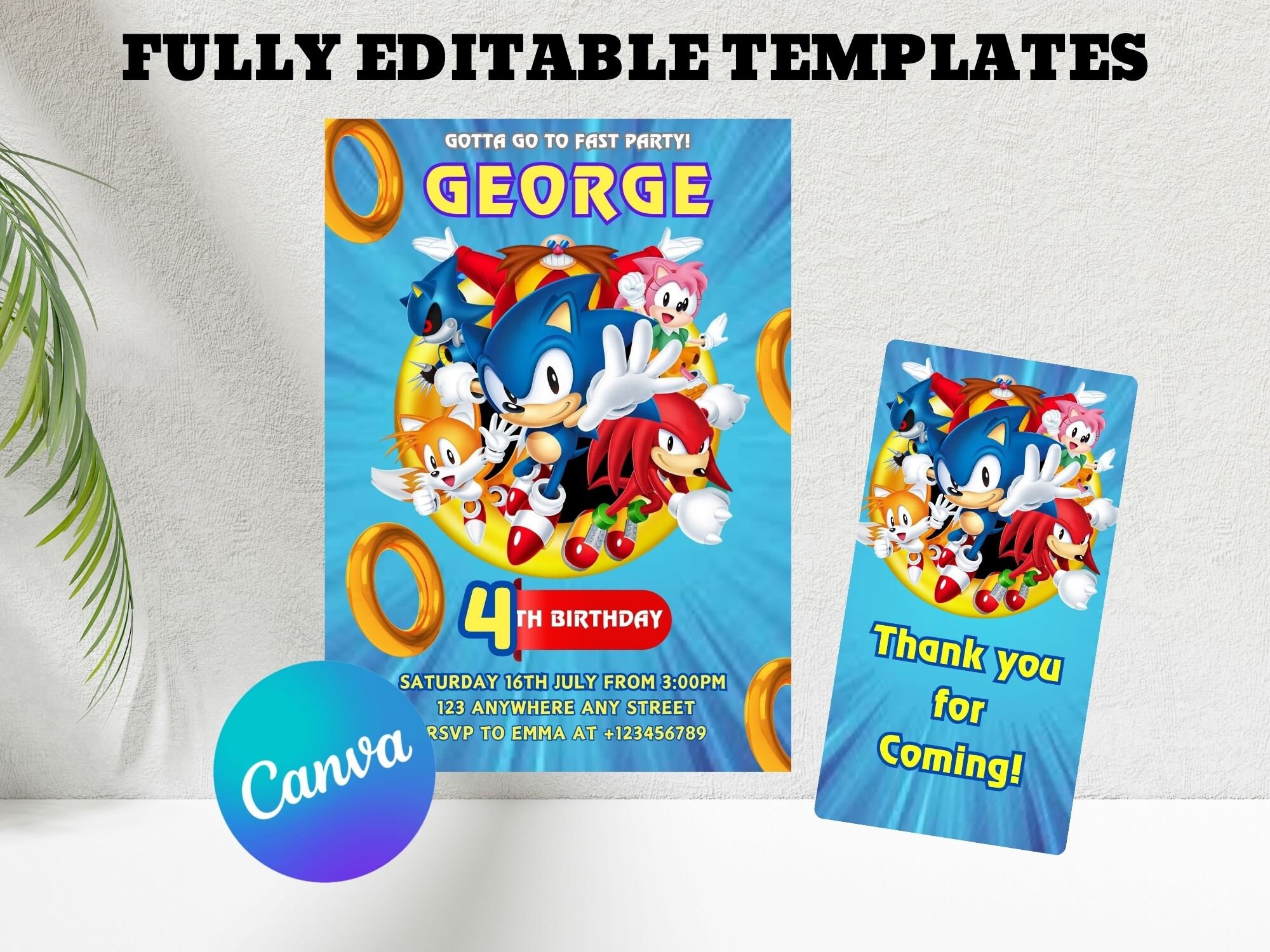 Editable Sonic Birthday Invitation Template, Printable Birthday Party ...