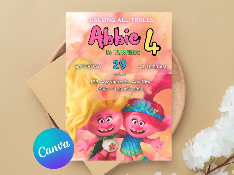 Trolls Party Printable Birthday Invitation Electronic Invitation Band ...