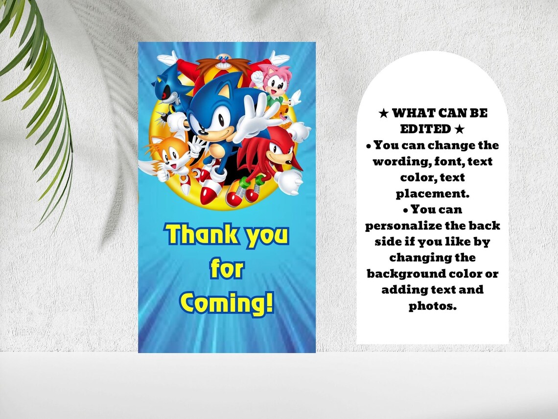 Editable Sonic Birthday Invitation Template, Printable Birthday Party ...