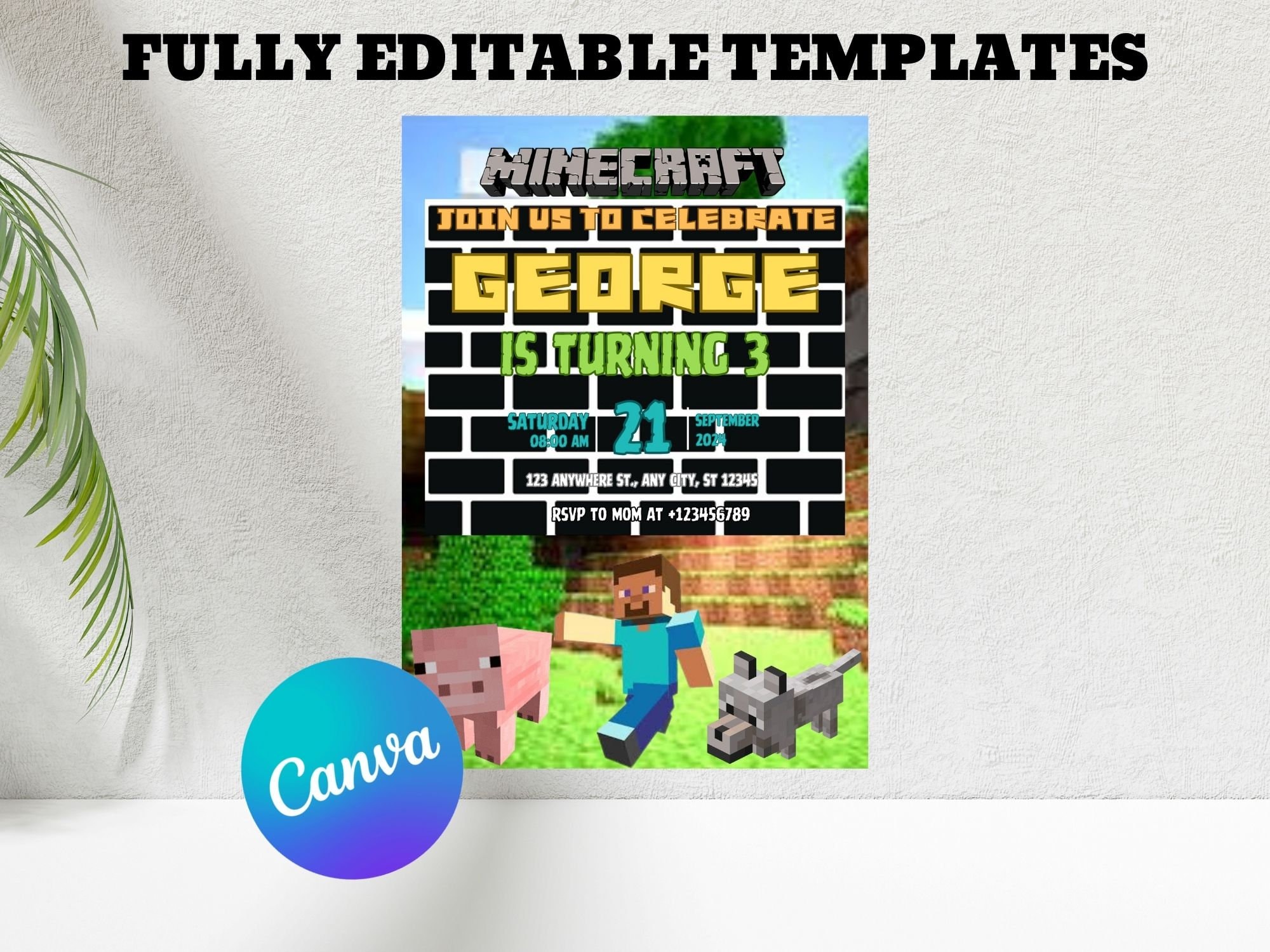 Editable Minecraft Birthday Invitation, Minecrafter Birthday ...
