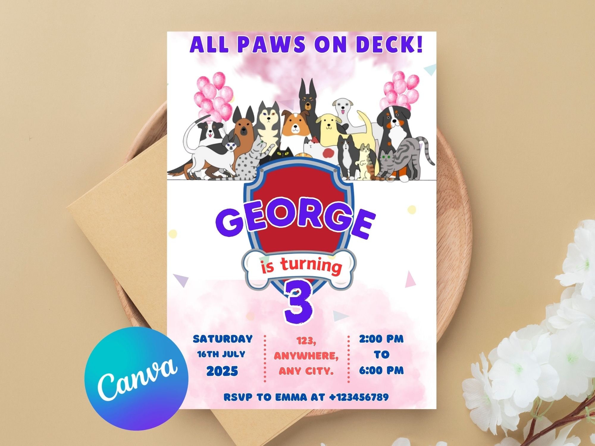 Editable Dogs Birthday Party Invitation Puppy Birthday Invite Calling ...