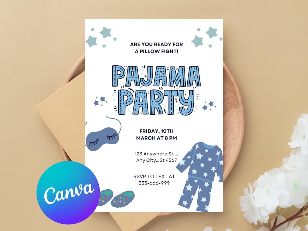Pajama Party Invitation - Editable Invitation Template - Printable - PJ ...