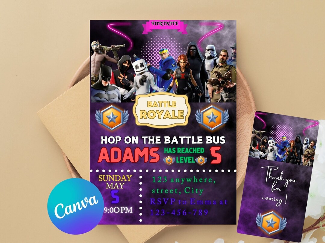 Editable Fort Game Birthday Invitation With Thank You Tag Included ...