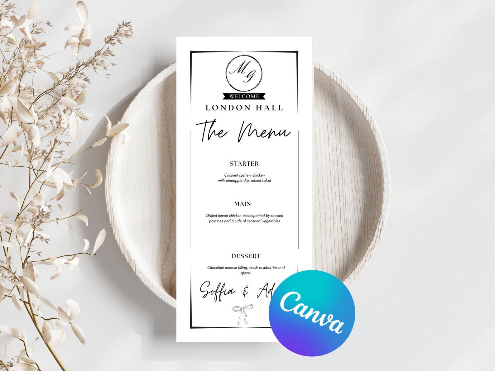 Minimalist Wedding Menu Template, Modern Script Wedding Dinner Menu ...