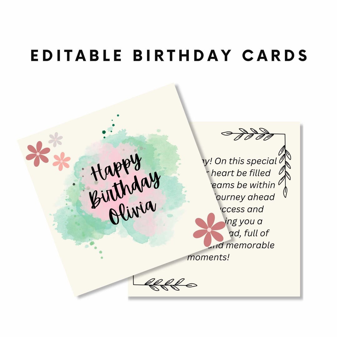 Editable Happy Birthday Card Happy Birthday Card, DIGITAL Download ...