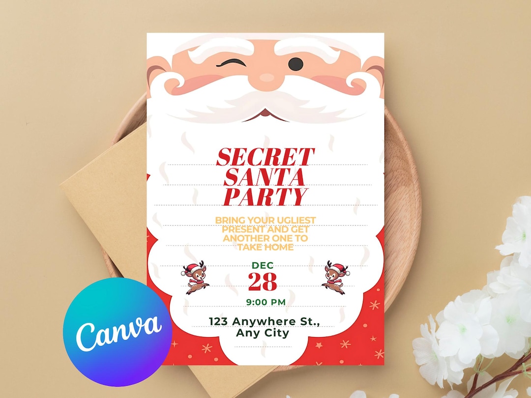 Secret Santa Gift Exchange Invitation, Secret Santa Invite Template ...