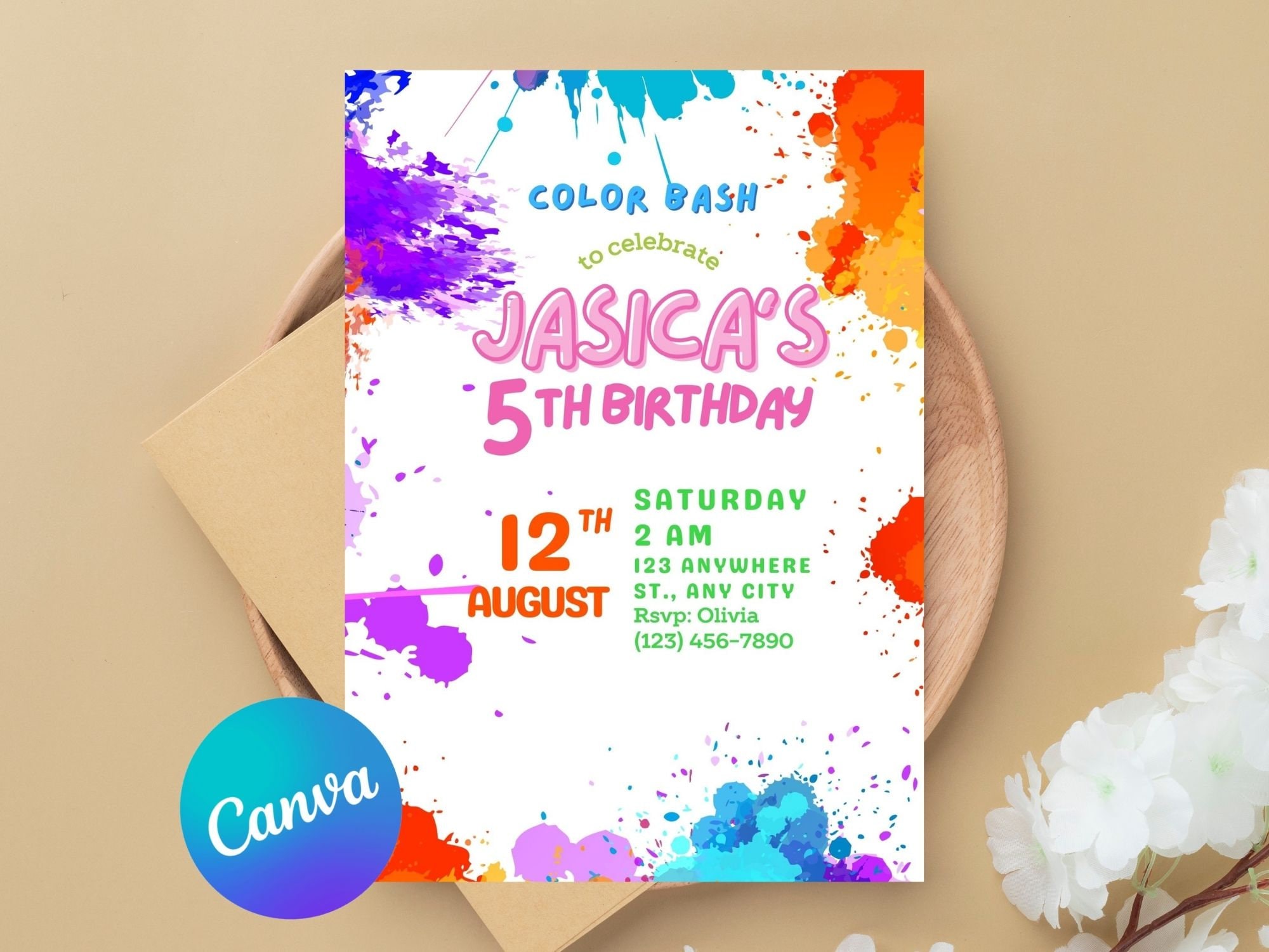 Color Party Invitations, Colour Splash Party, Rainbow Invite, Coloring ...