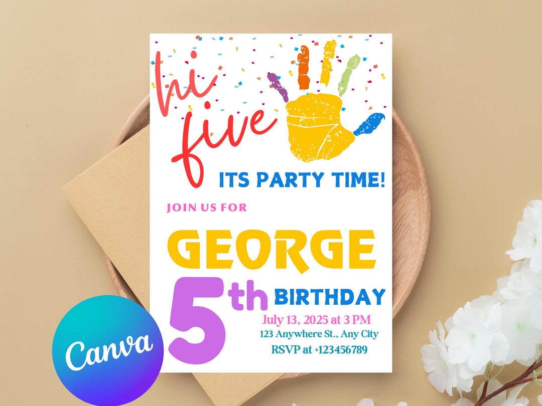 High Five Birthday Invitation, Editable Hi Five Invite Template, Girls ...