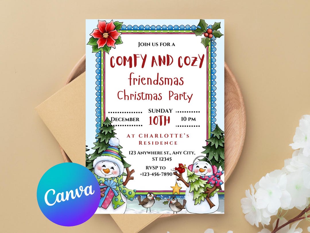 Editable Snowman Christmas Party Invitation Template-holiday Party ...