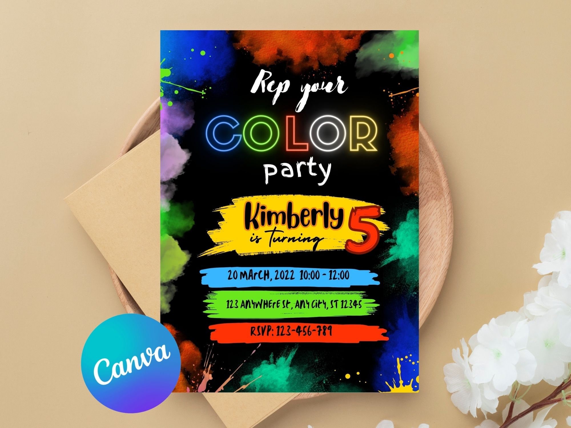 Color Party Invitations, Color Splash Party, Rainbow Invite, Coloring ...