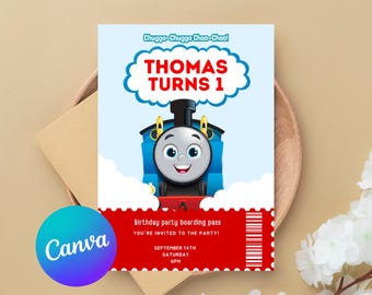 Editable Thomas the Tank Engine Birthday Invitation Canva Digital ...