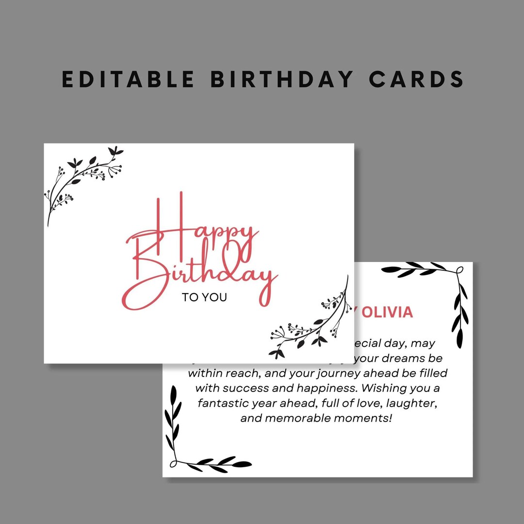 Editable Happy Birthday Card Happy Birthday Card, DIGITAL Download ...