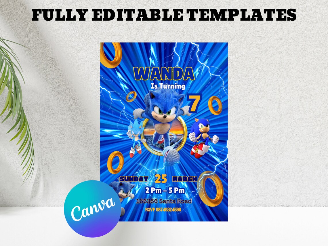 Editable Sonic Birthday Invitation Template, Sonic the Hedgehog Movie ...