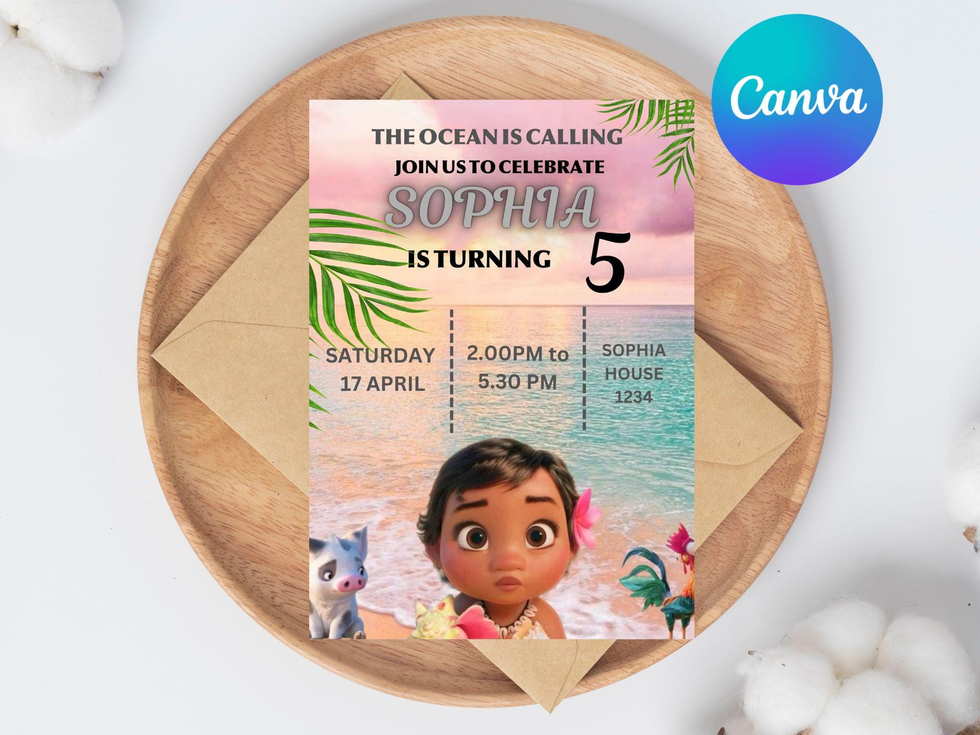 Baby Moana Birthday Invitation, Editable Digital Hawaiian Moana ...