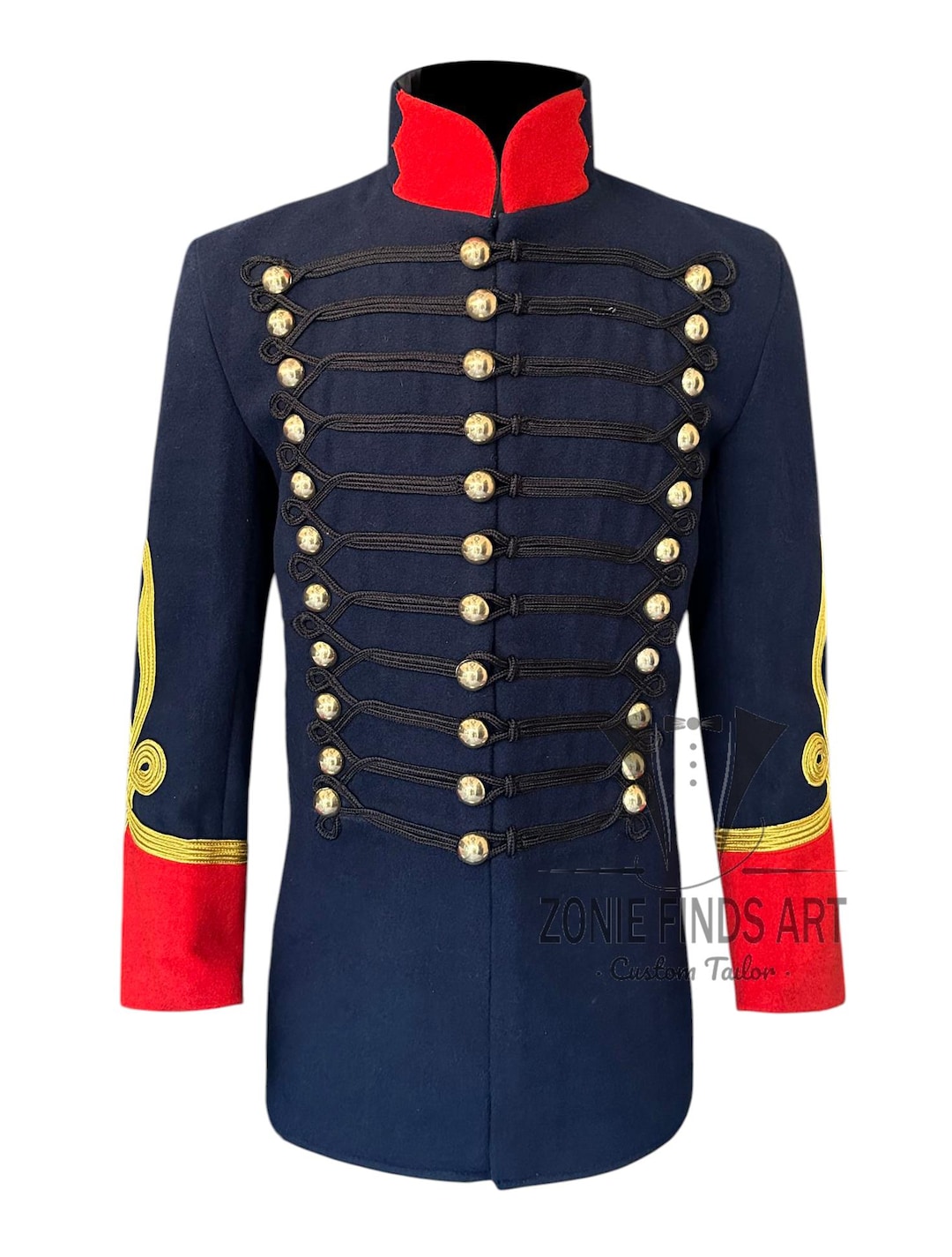 Men's Navy Blue British Army Hussars Jacket Steampunk Military Uniforms ...