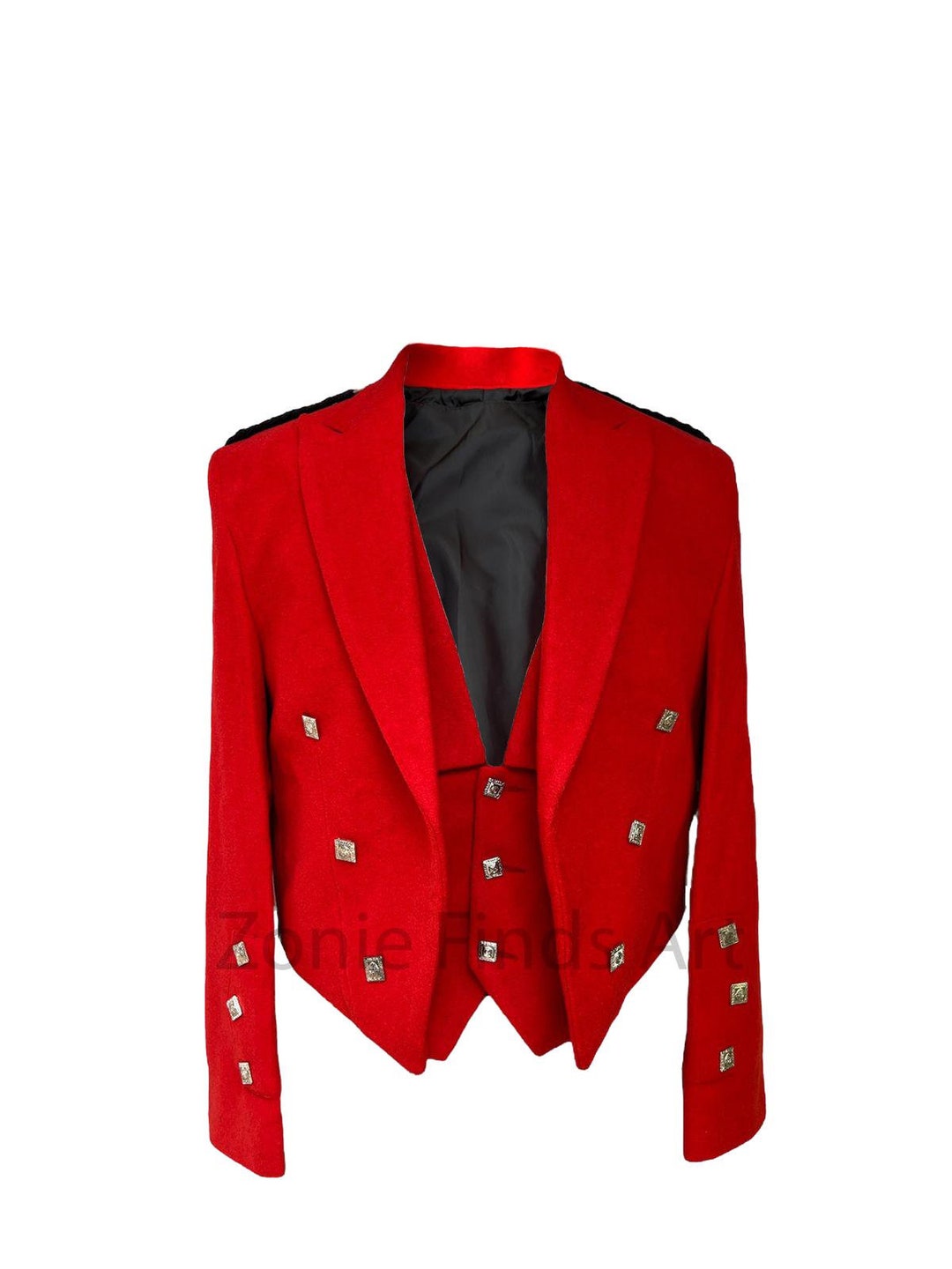 Handmade Scottish Red Prince Charlie Jacket With Vest 100% Wool Men's ...