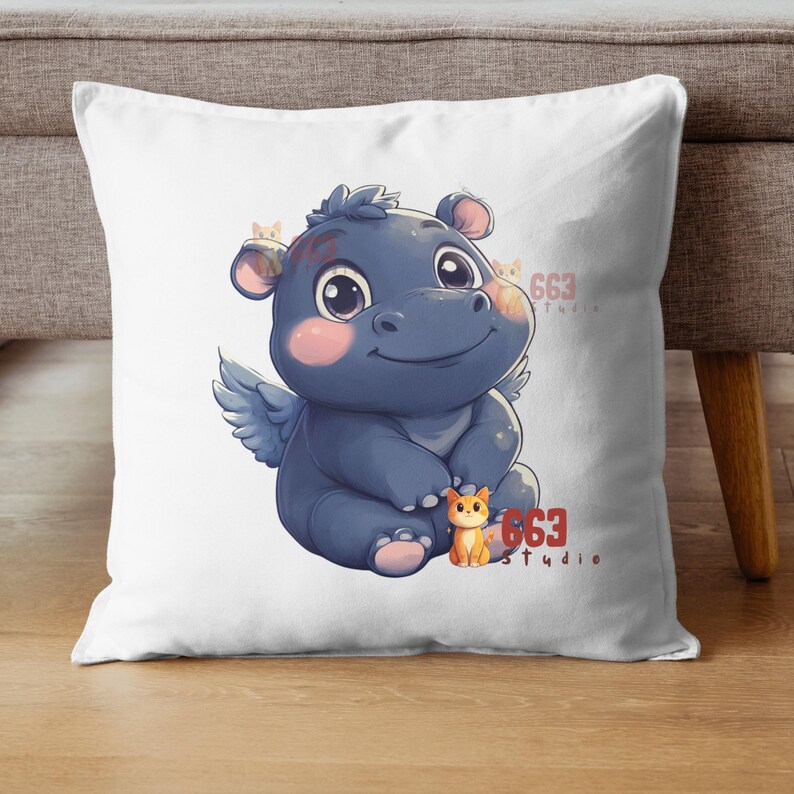 Moo Deng Little Angel Hippo With Wings PNG Cute Baby Hippo Clipart ...