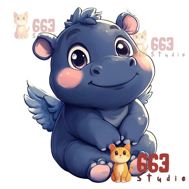 Moo Deng Little Angel Hippo With Wings PNG Cute Baby Hippo Clipart ...