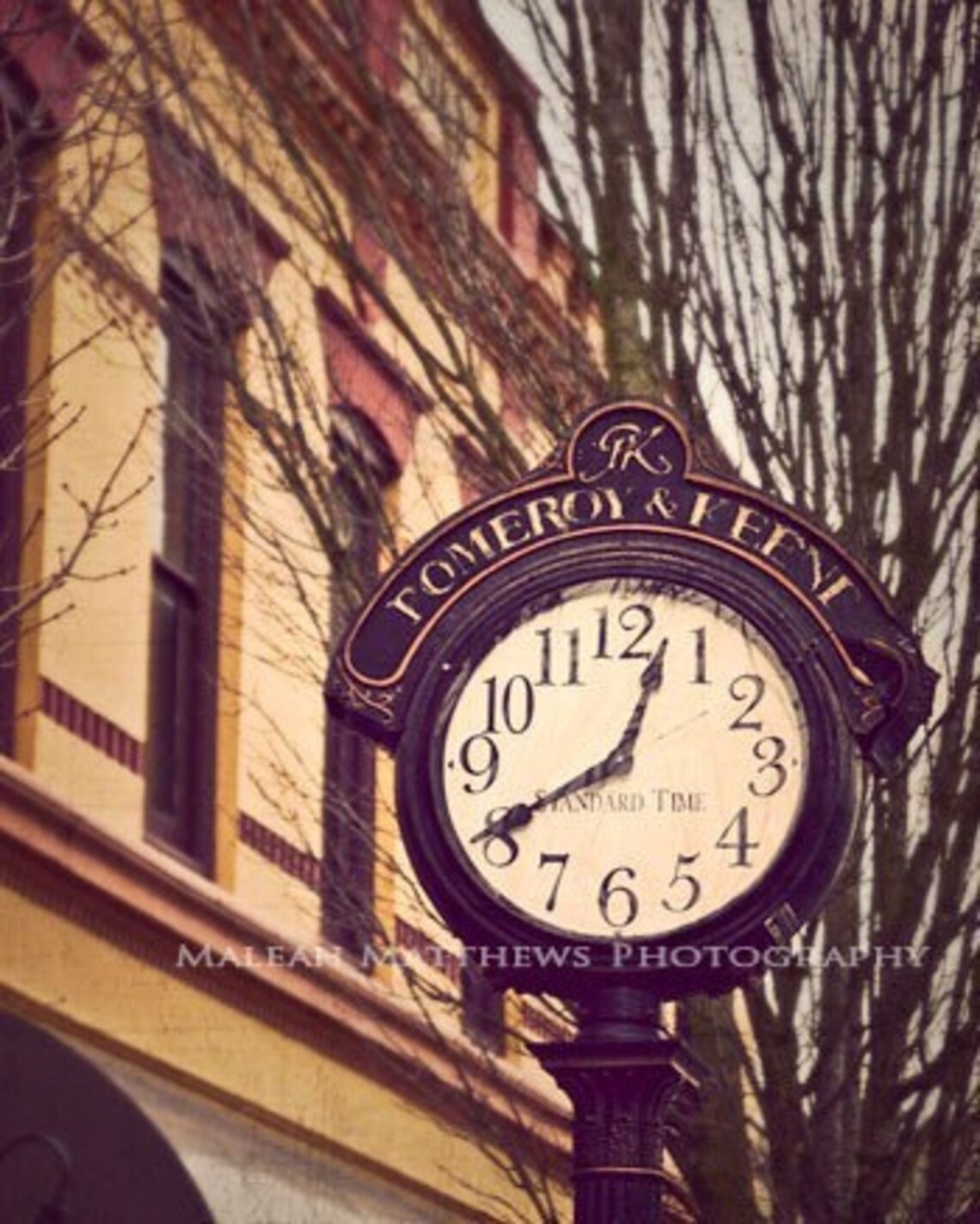 Vintage Street Time Clock City Photography, Brown Beige Cosmopolitan ...