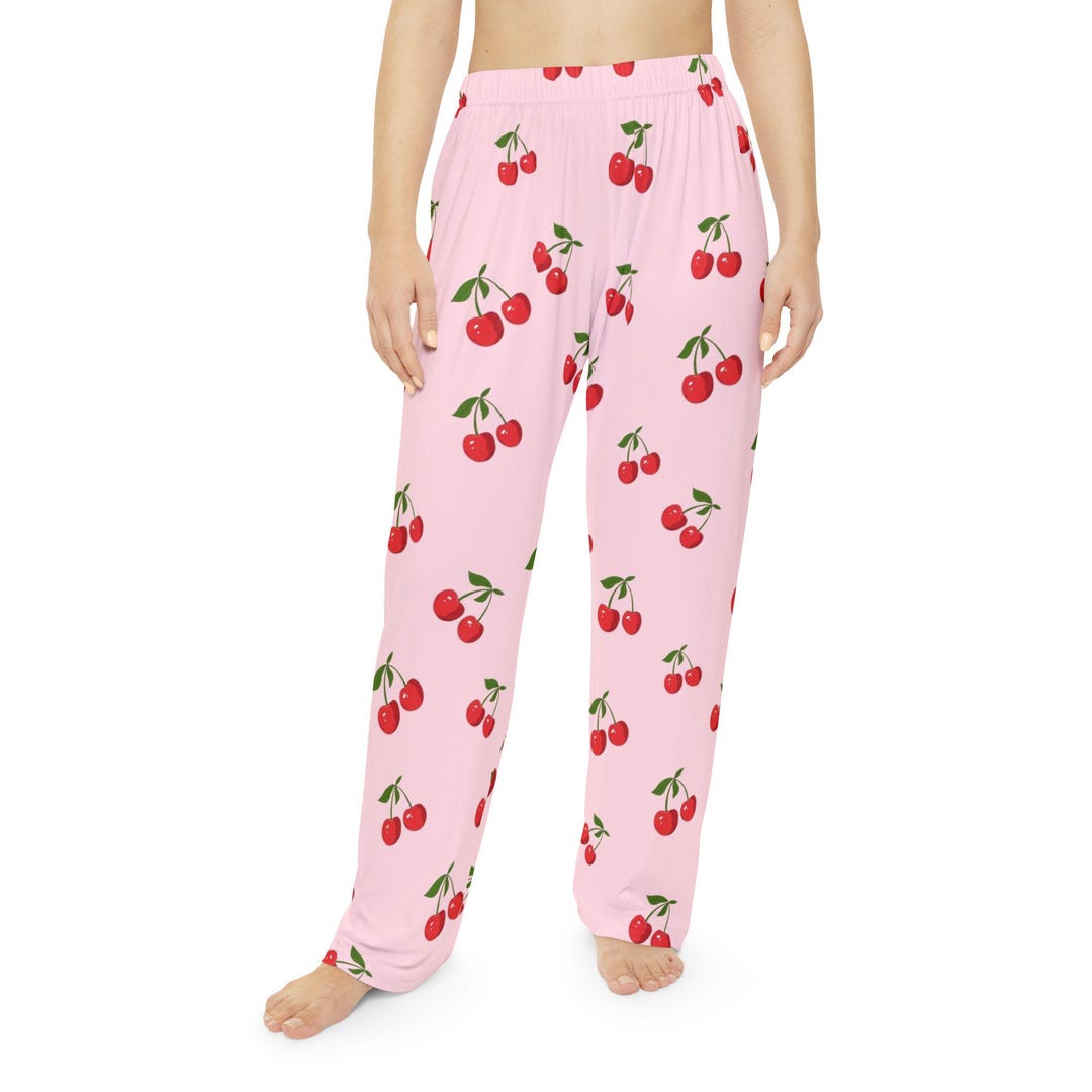 Cherry Print Women's Pajama Pants, Cute Loungewear, Sleepwear Gift ...