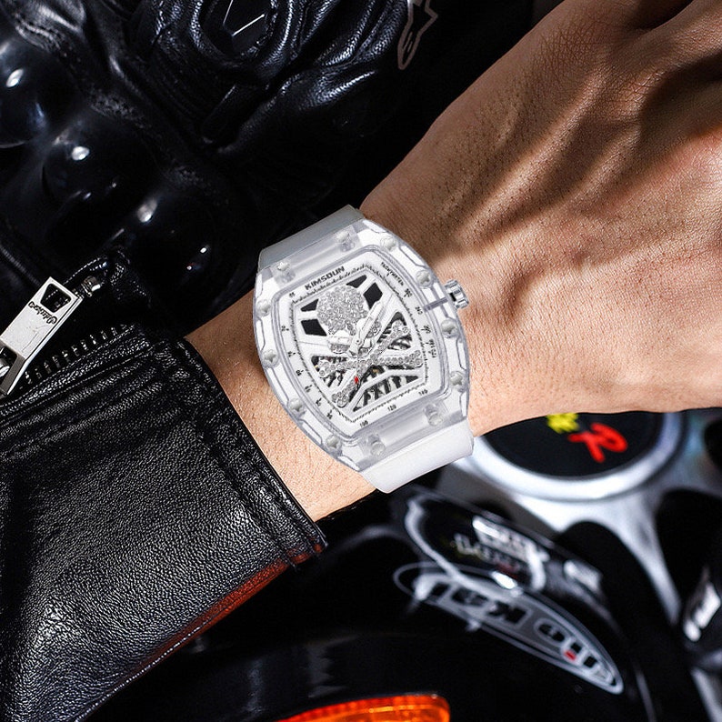 Couple Watches Transparent Barrel-shaped Skeleton Diamond-studded ...