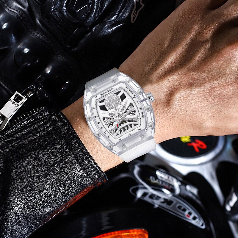 Couple Watches Transparent Barrel-shaped Skeleton Diamond-studded ...