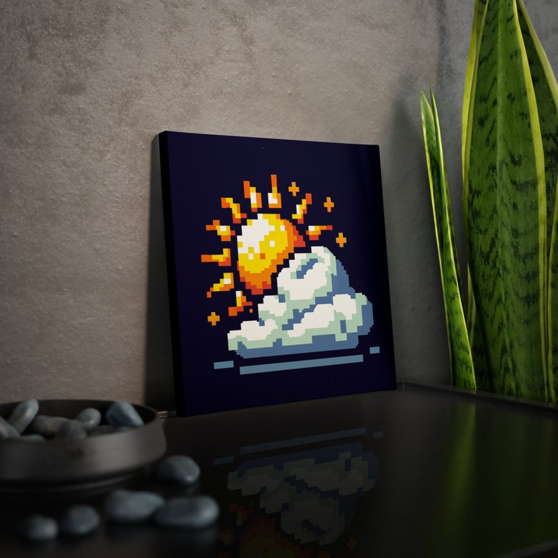 Partly Cloudy Pixel Art Weather Icon Canvas Photo Tile - Etsy