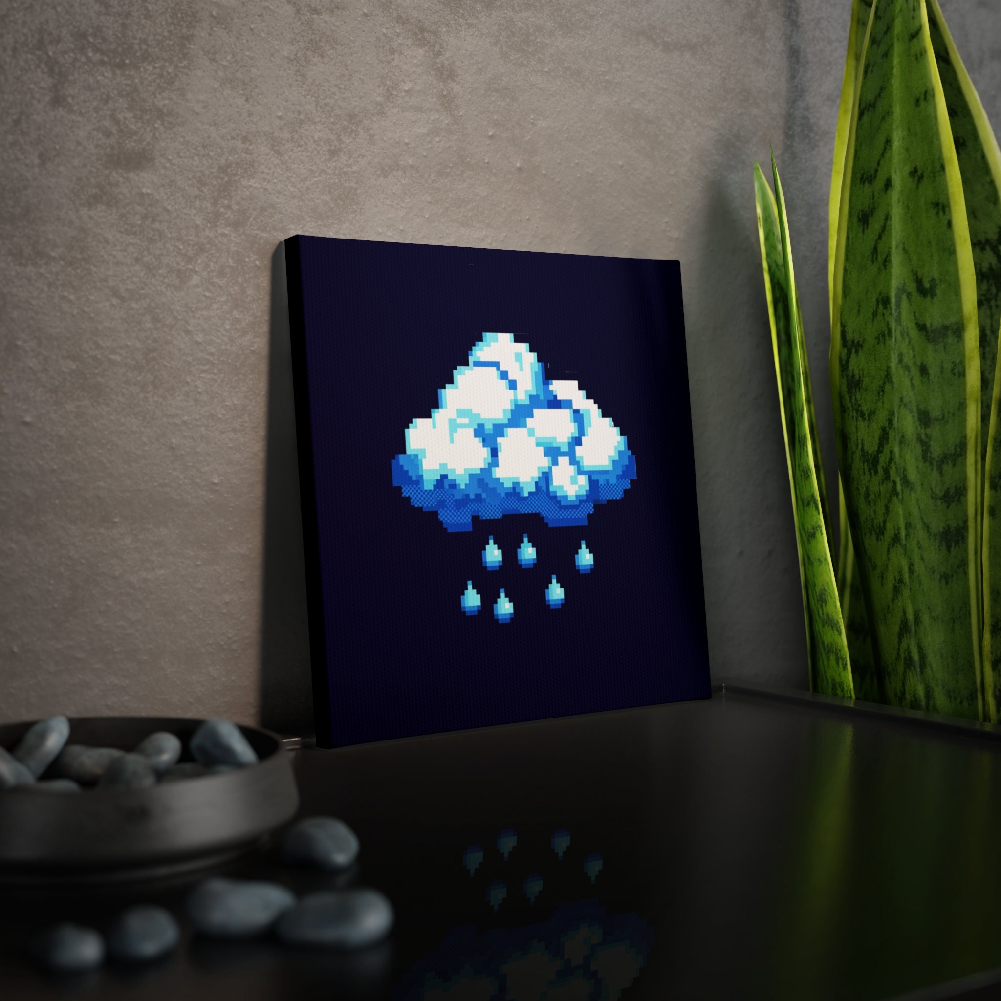 Rainy Pixel Art Weather Icon Canvas Photo Tile - Etsy