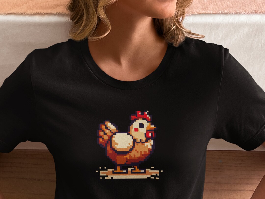 Pixel Art Chicken Shirt, Retro Pixel Chicken Tee, Cute Farm Animal Top ...