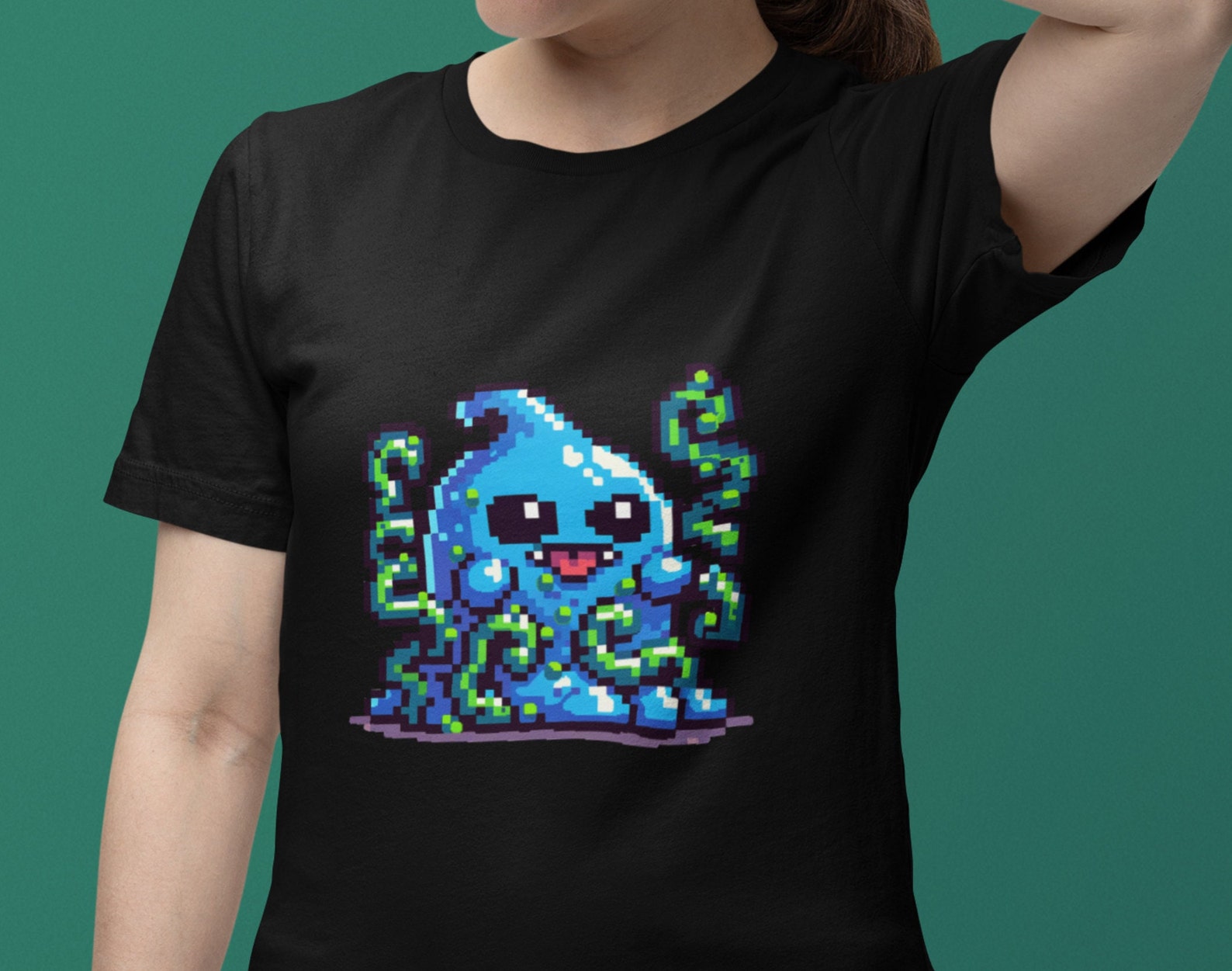 Retro Blue Slime Monster Pixel Art Tee - Lustiges Gamer Shirt, Unisex ...