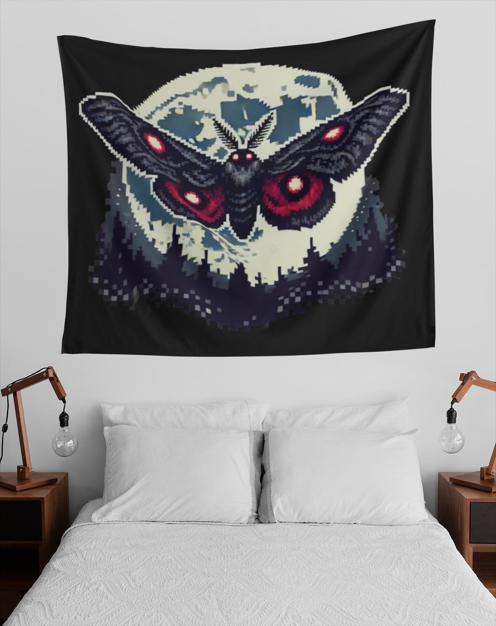 Mothman Pixel Art Wall Tapestry, Spooky Moonlit Cryptid Decor ...