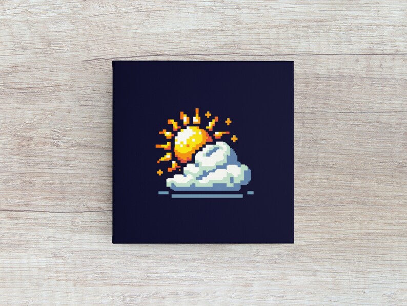 Partly Cloudy Pixel Art Weather Icon Canvas Photo Tile - Etsy