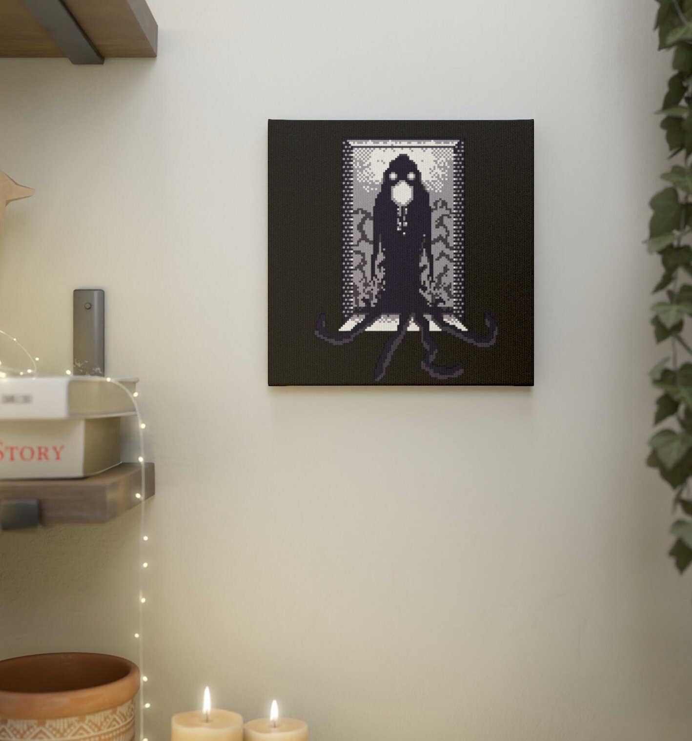 Lovecraftian Shadow Figure Pixel Art Canvas Tile Eldritch Horror Design ...
