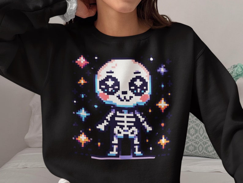 Kawaii Pixel Art Skeleton Sweatshirt, Retro Gaming Style - Etsy