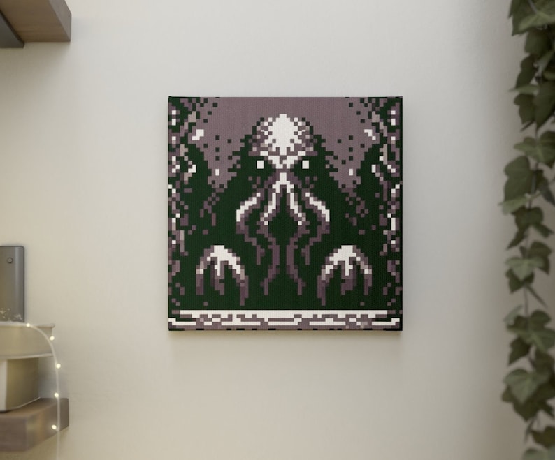 Pixel Art Cthulhu Canvas Tile | Lovecraftian Gothic Wall Decor | Unique ...