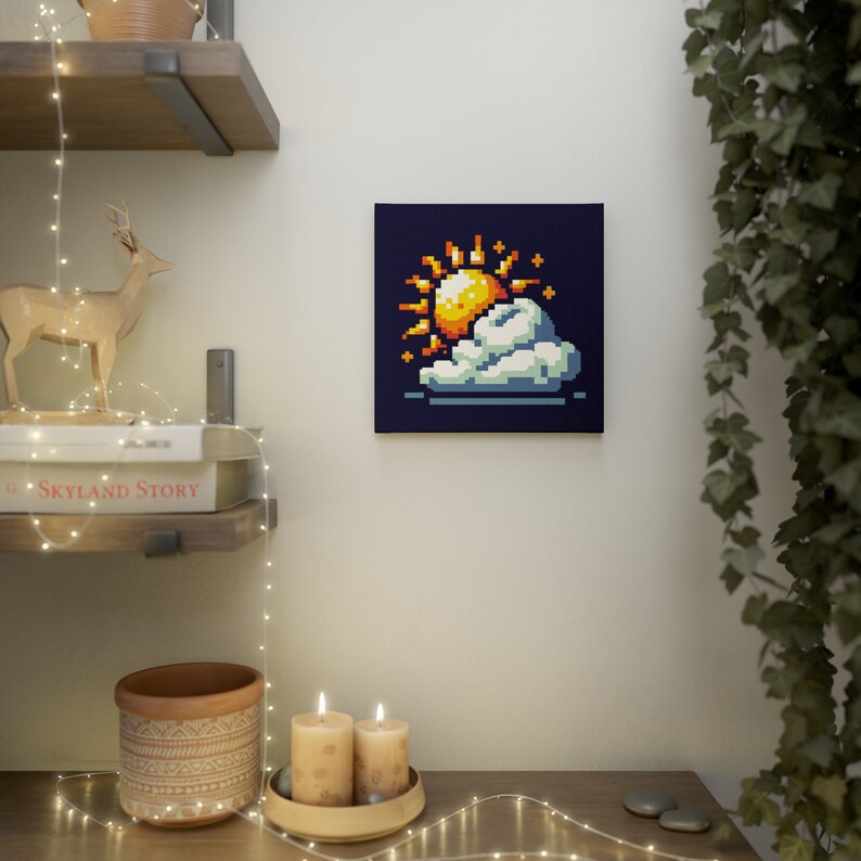 Partly Cloudy Pixel Art Weather Icon Canvas Photo Tile - Etsy