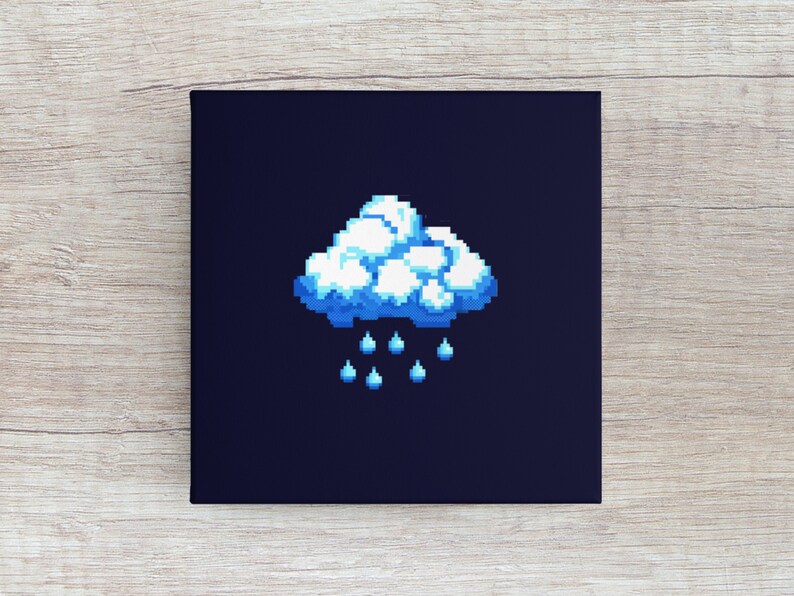 Rainy Pixel Art Weather Icon Canvas Photo Tile - Etsy