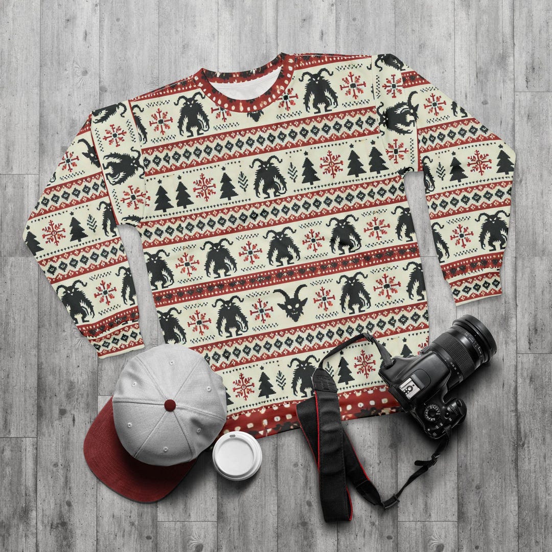 Krampus Ugly Christmas Sweatshirt, Funny Gothic Holiday Sweater Design ...