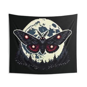 Mothman Pixel Art Wall Tapestry, Spooky Moonlit Cryptid Decor ...