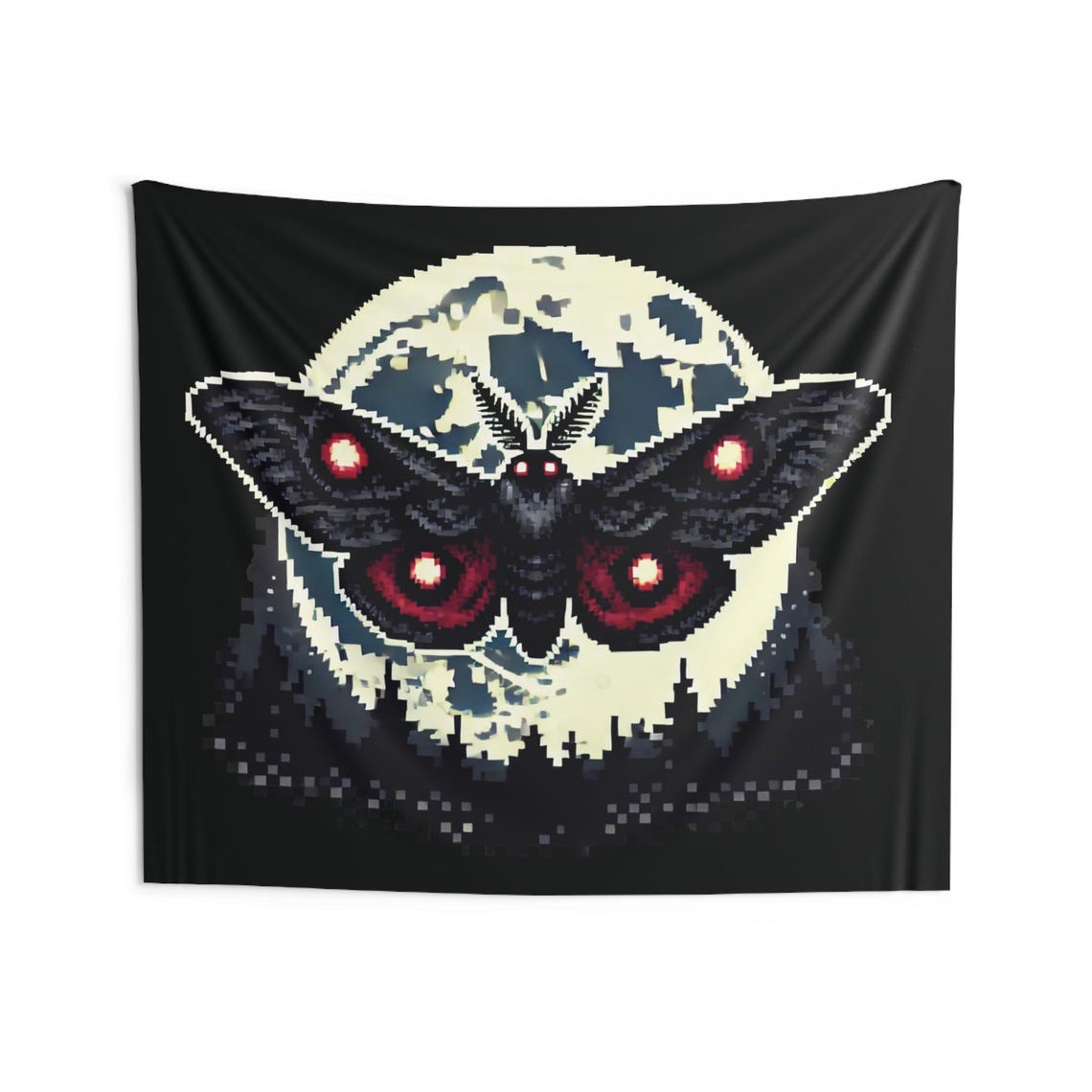 Mothman Pixel Art Wall Tapestry, Spooky Moonlit Cryptid Decor ...