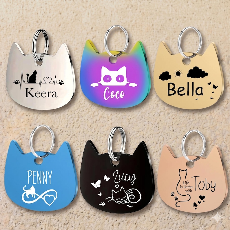 Custom Cat ID Tag | Personalized Engraved Stainless Steel Cat Name Tag ...