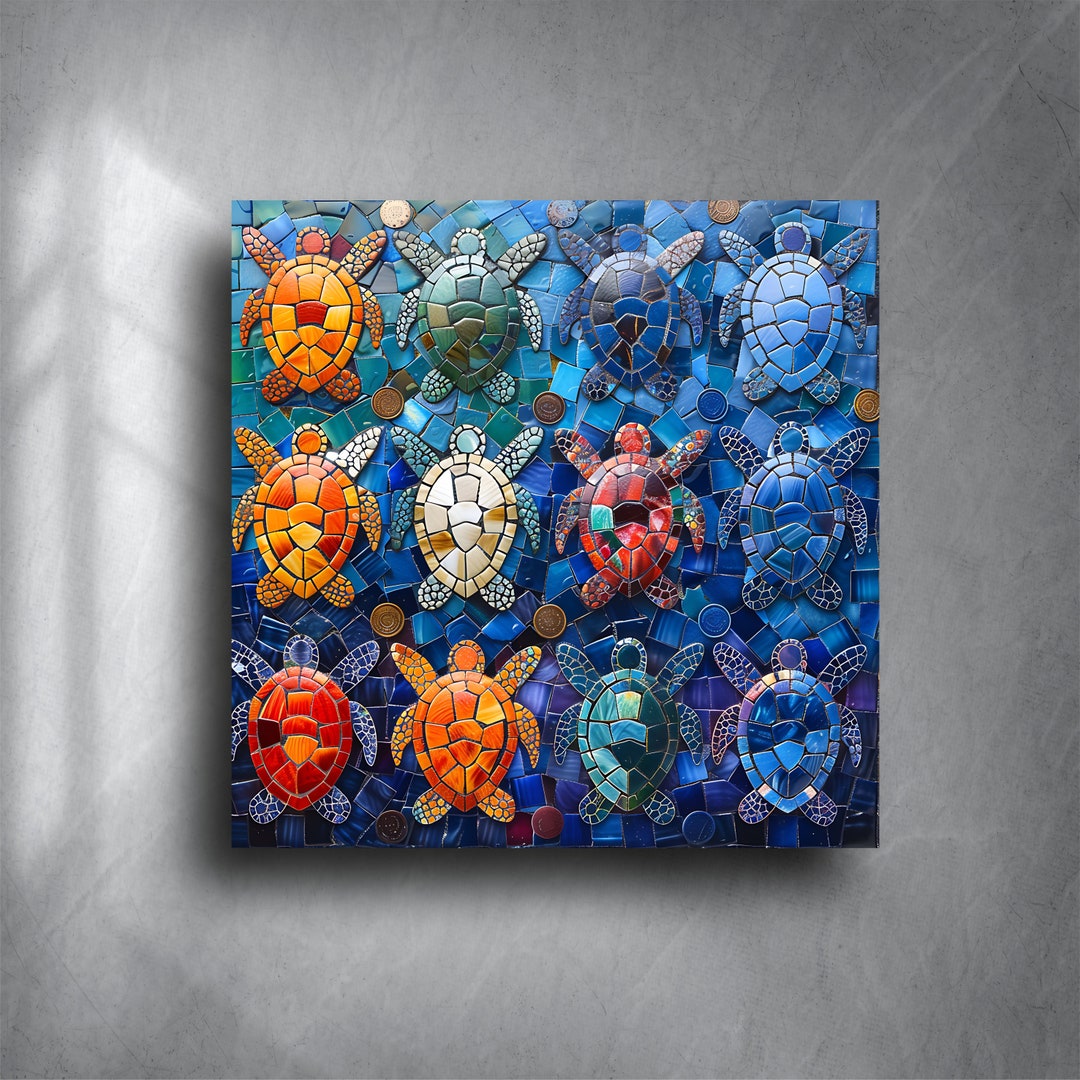 Mosaic Turtle Wall Art: Tempered Glass Ocean Decor - Etsy