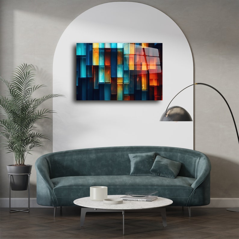 Abstract Geometric Tempered Glass Wall Art: Multicolor 3D Decor - Etsy