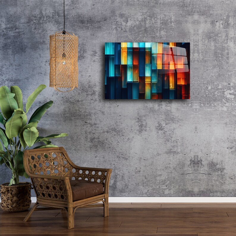 Abstract Geometric Tempered Glass Wall Art: Multicolor 3D Decor - Etsy
