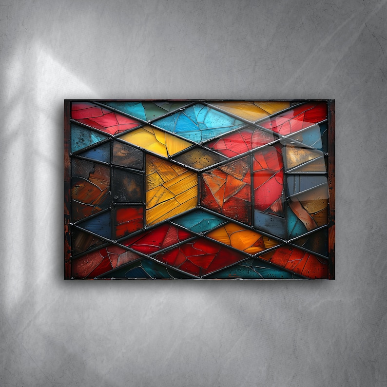 Abstract Geometric Stained Glass Wall Art: Tempered Glass Decor - Etsy