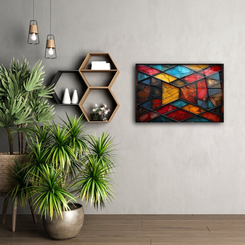 Abstract Geometric Stained Glass Wall Art: Tempered Glass Decor - Etsy