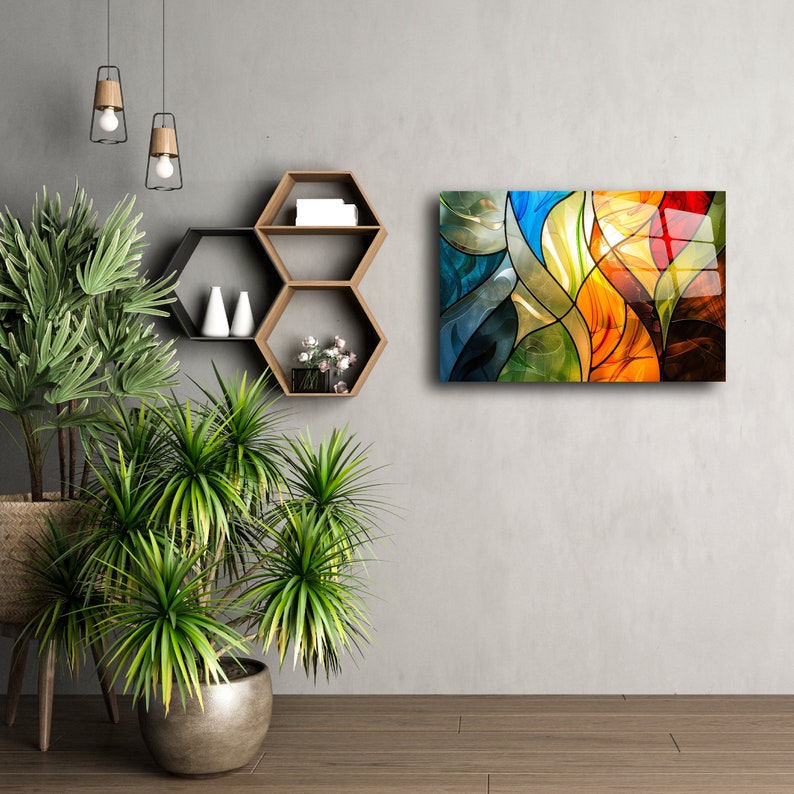 Abstract Colorful Glass Wall Art - Vibrant Tempered Glass Decor ...