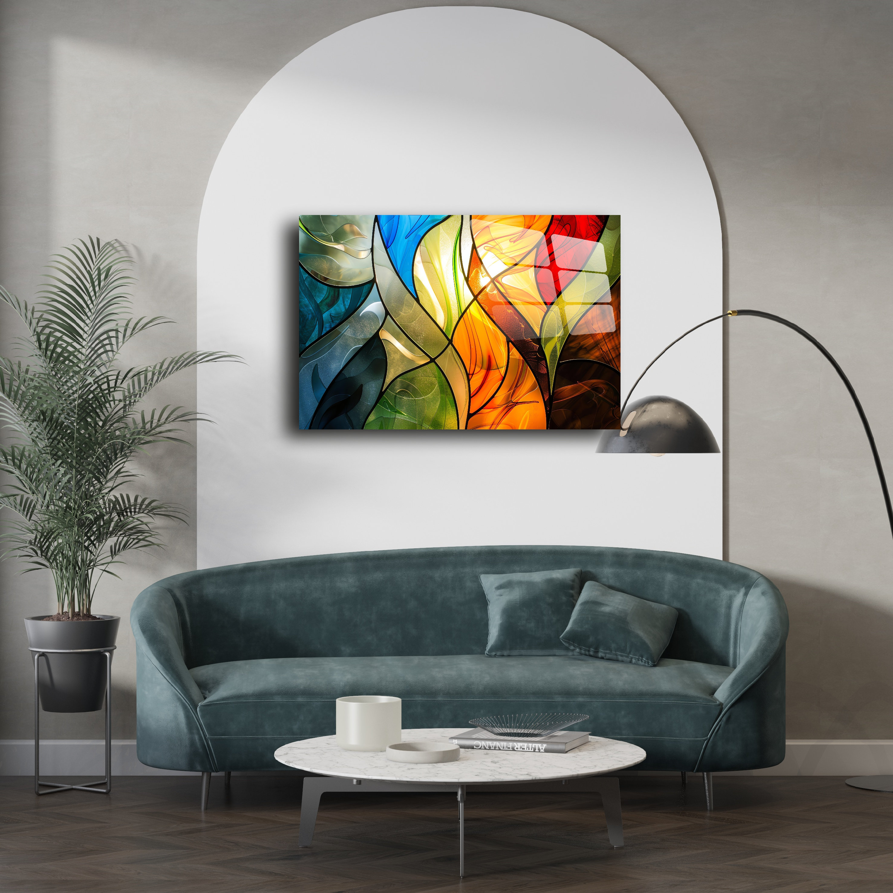 Abstract Colorful Glass Wall Art Vibrant Tempered Glass Decor Modern ...